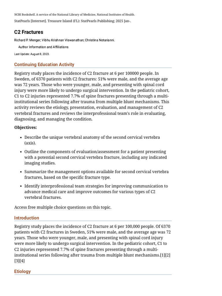 C2 Vertebral Fractures: Overview & Management | PDF | Vertebra ...