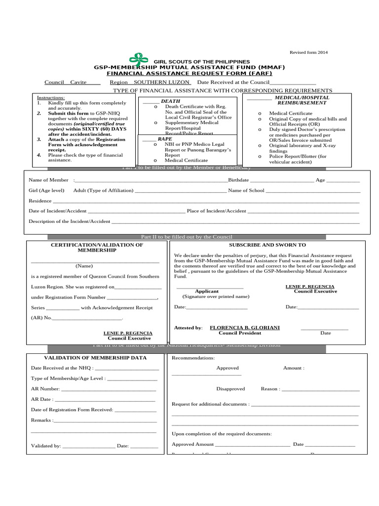 GSP Financial Assistance Request Form | PDF