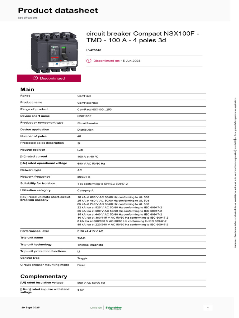 Schneider Electric Compact-NSX-Legacy LV429640 | PDF | Alternating ...