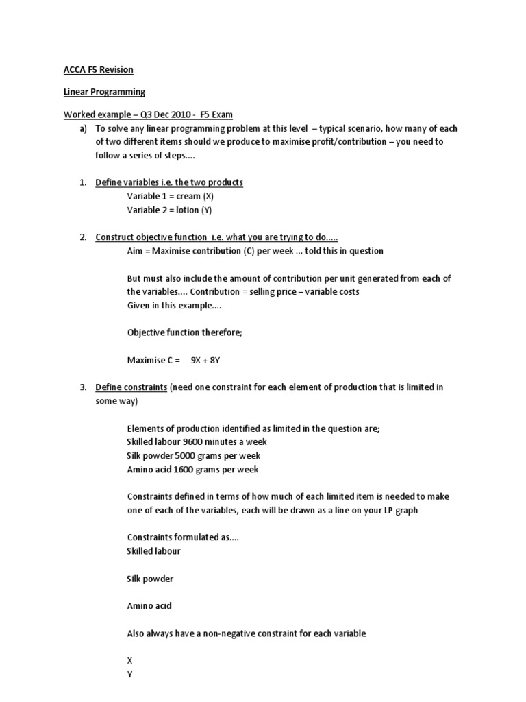 ACCA F5 Linear Programming Revision | PDF | Linear Programming ...