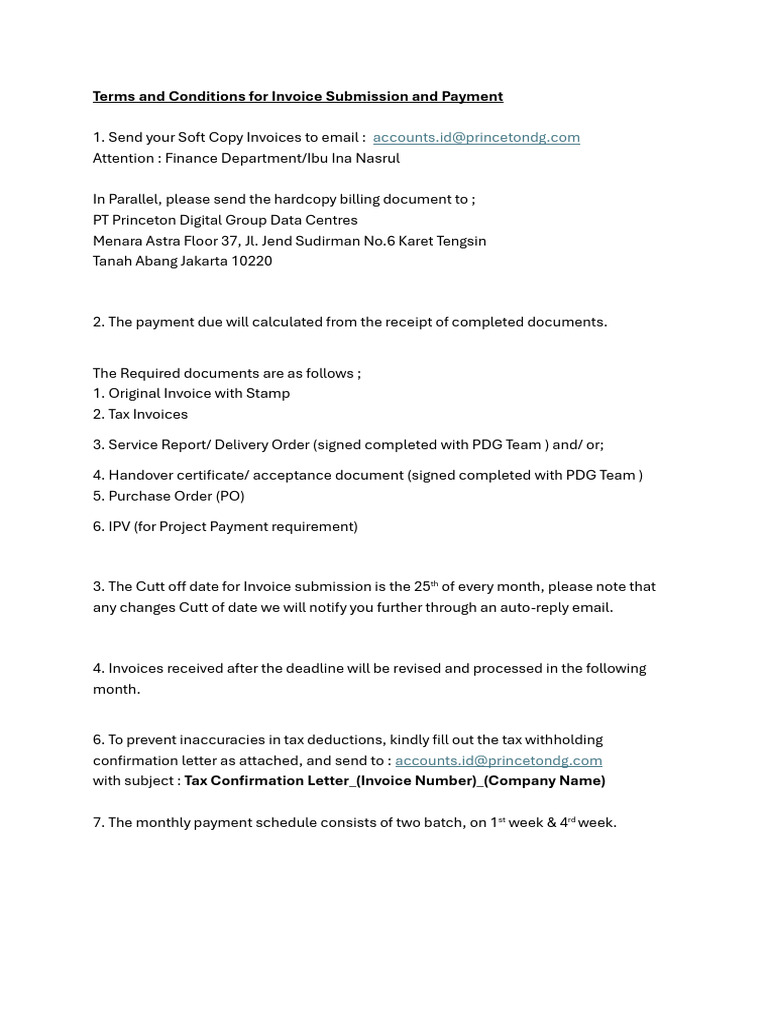 Invoice Submission and Payment Terms | PDF