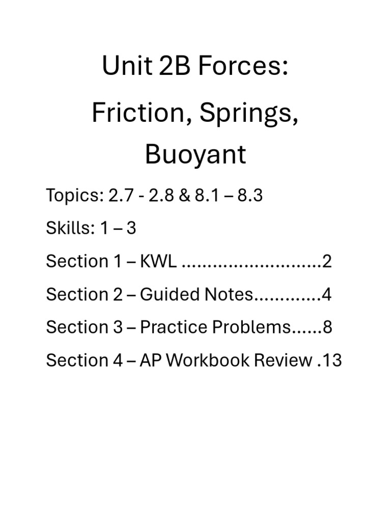 Unit 2B Complete Packet | PDF | Buoyancy | Force