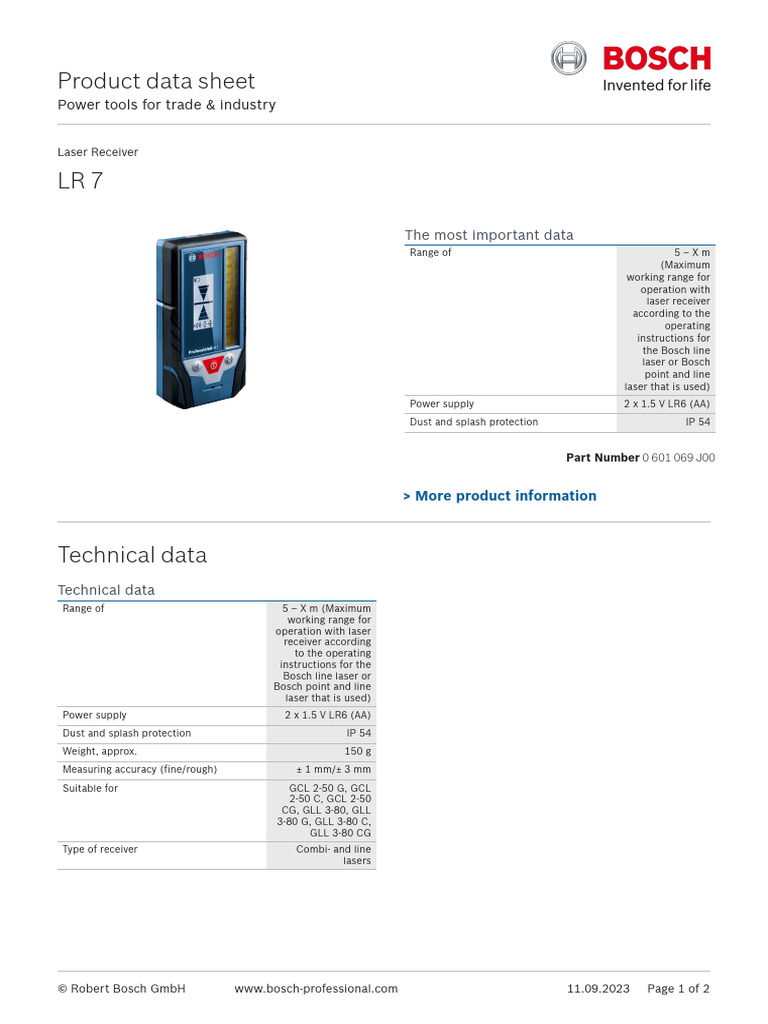 Item 4.1 - Laser Bosch LR 7 | PDF | Equipment | Electronics