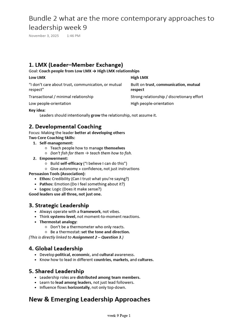 Bundle 2 What Are The More Contemporary Approaches To Leadership Week 9 ...