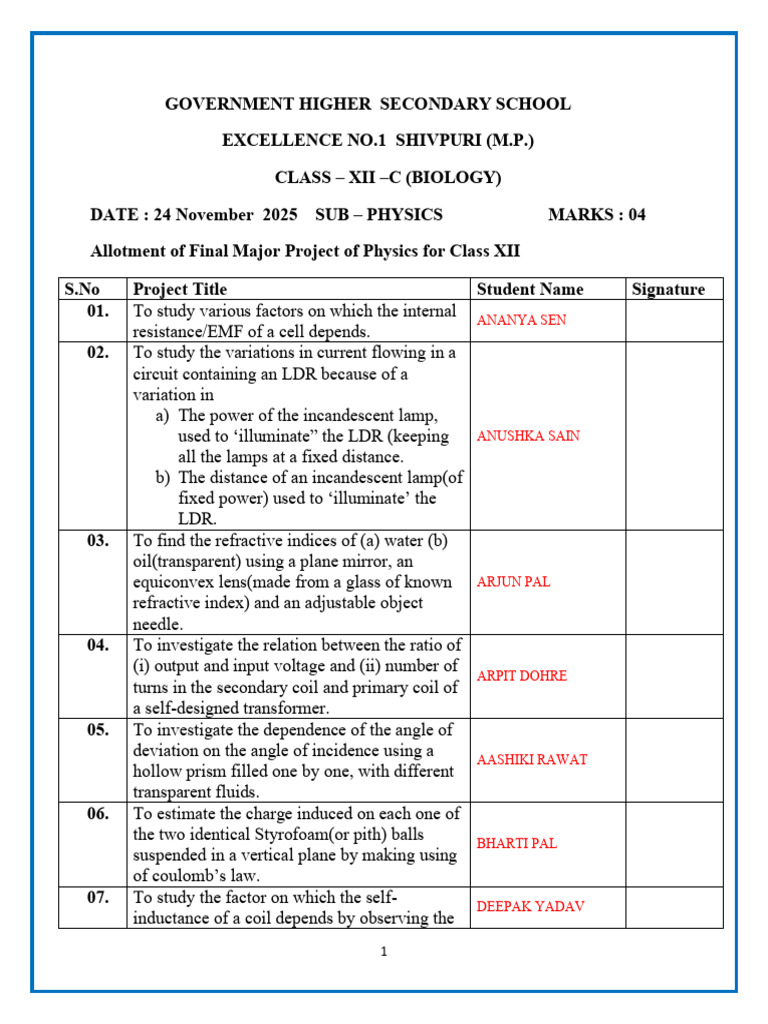 Physics Project Class Xii - C 2025-2026 | PDF | Inductor | Transformer