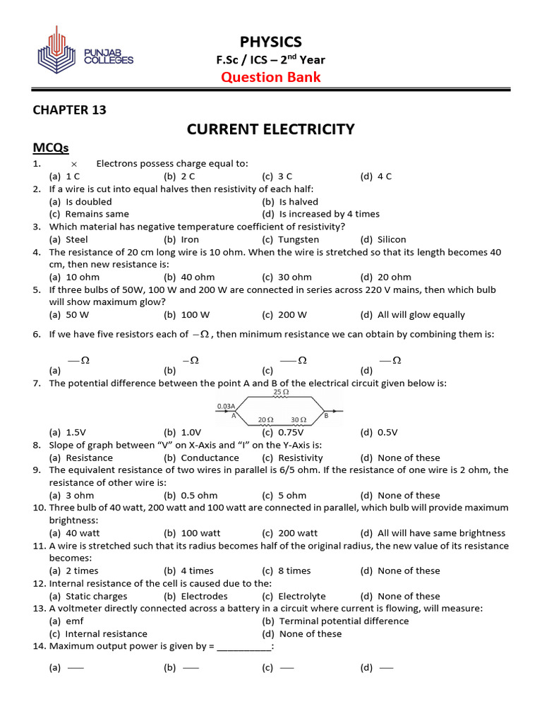 Physics Part-2 Question Bank CH#13 | PDF | Voltage | Series And ...