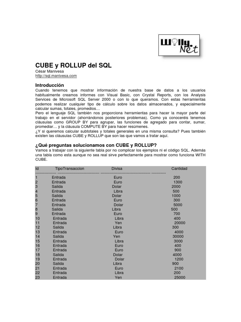 Cube Roll Up | PDF | SQL | Tabla (base de datos)