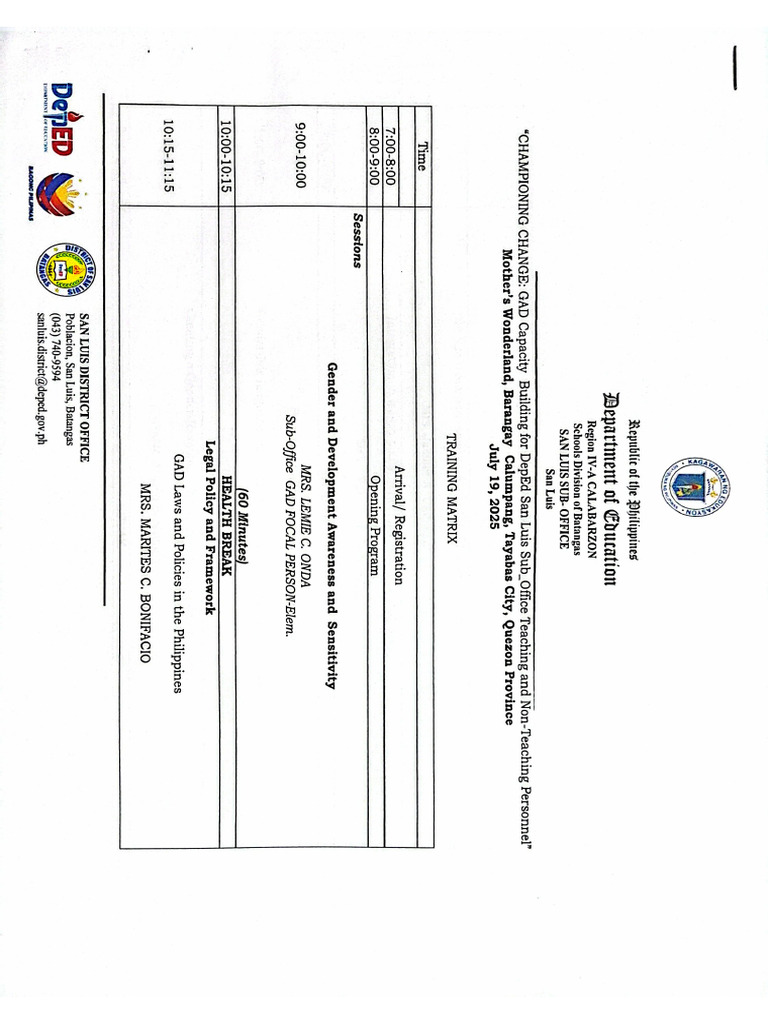 Training Matrix GAD 2025 | PDF