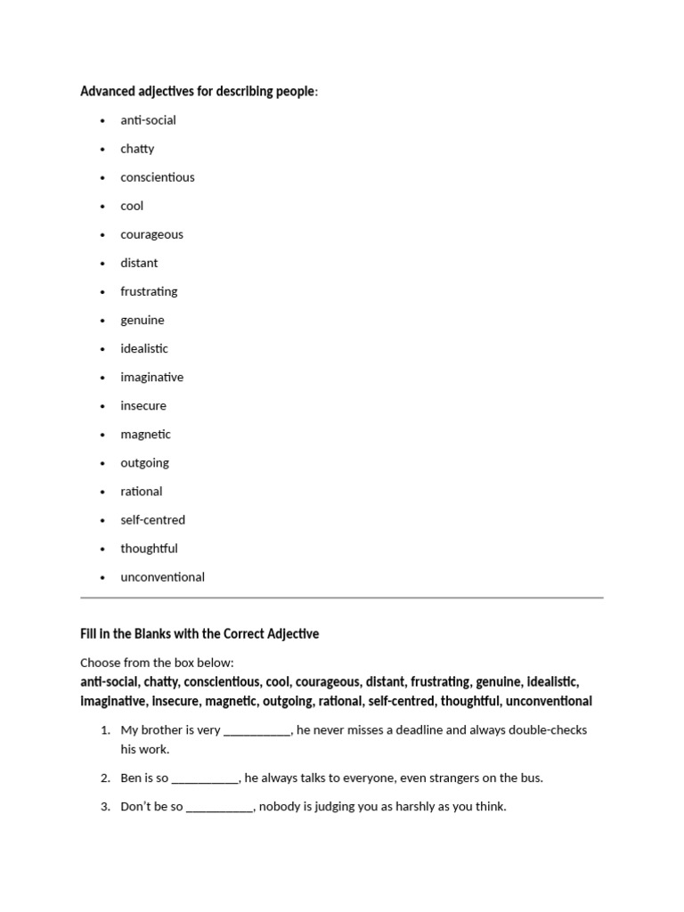 Advanced Adjectives for Describing People | PDF | Chess | Chess Theory
