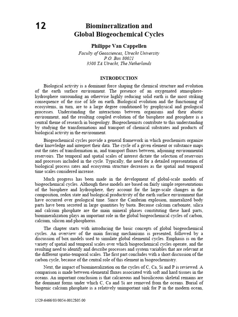Biomineralization and Global Biogeochemi | PDF | Carbon Cycle | Earth