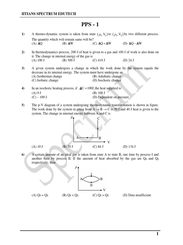 PPS - Thermodynamics PPS-1 | PDF | Heat | Gases