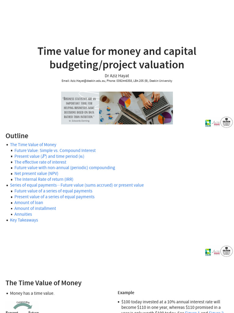 Week 3 Time Value For Money and Capital Budgeting - Project Valuation ...