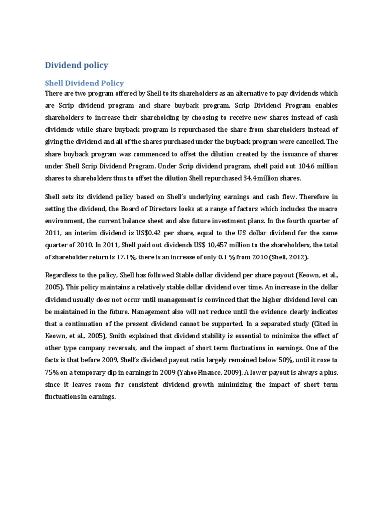 Shell Dividend Policy | Download Free PDF | Share Repurchase | Dividend