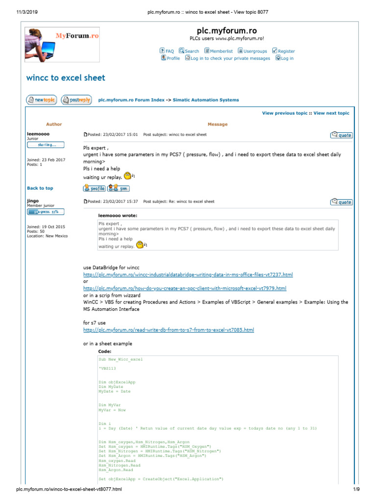 Wincc to Excel Sheet - View Topic 8077 | PDF | Microsoft Excel ...