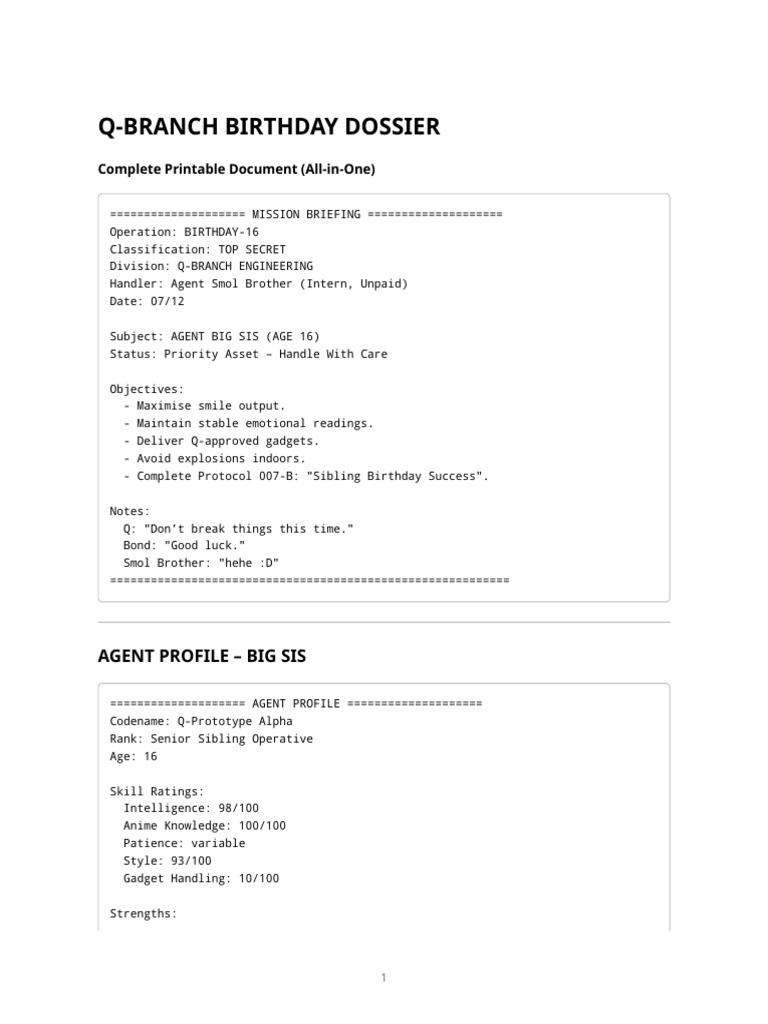 Q Branch Birthday Dossier | PDF | Psychological Concepts | Psychology