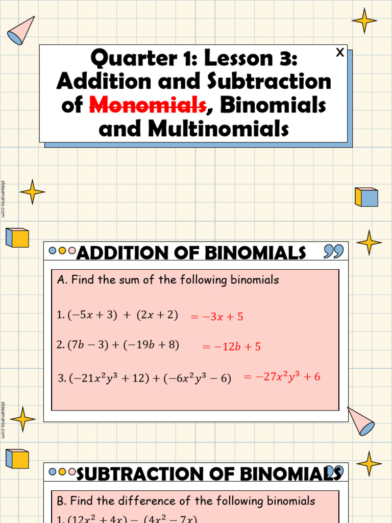 Lecture 3 Part 2 Addition and Subtraction of Binomials | PDF