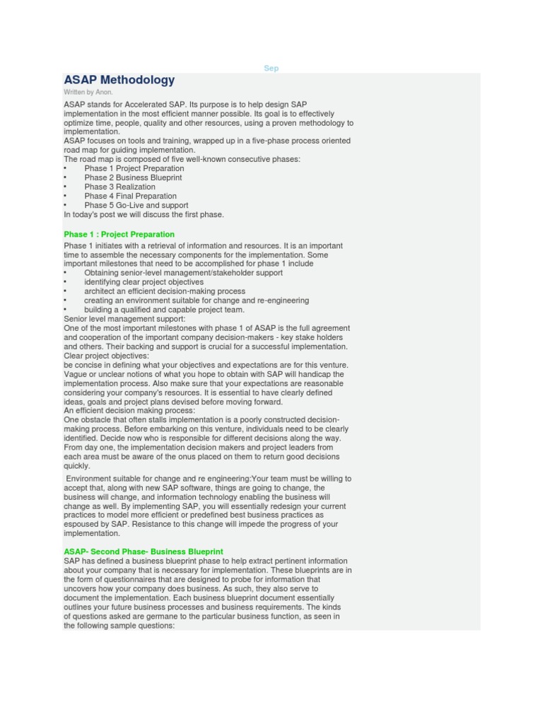 ASAP Methodology: Phase 1: Project Preparation | PDF
