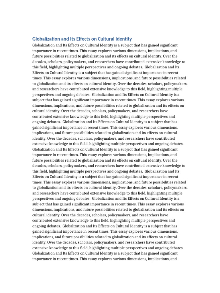 Essay 4 Globalization and Its Effects On Cultural Identity | PDF ...