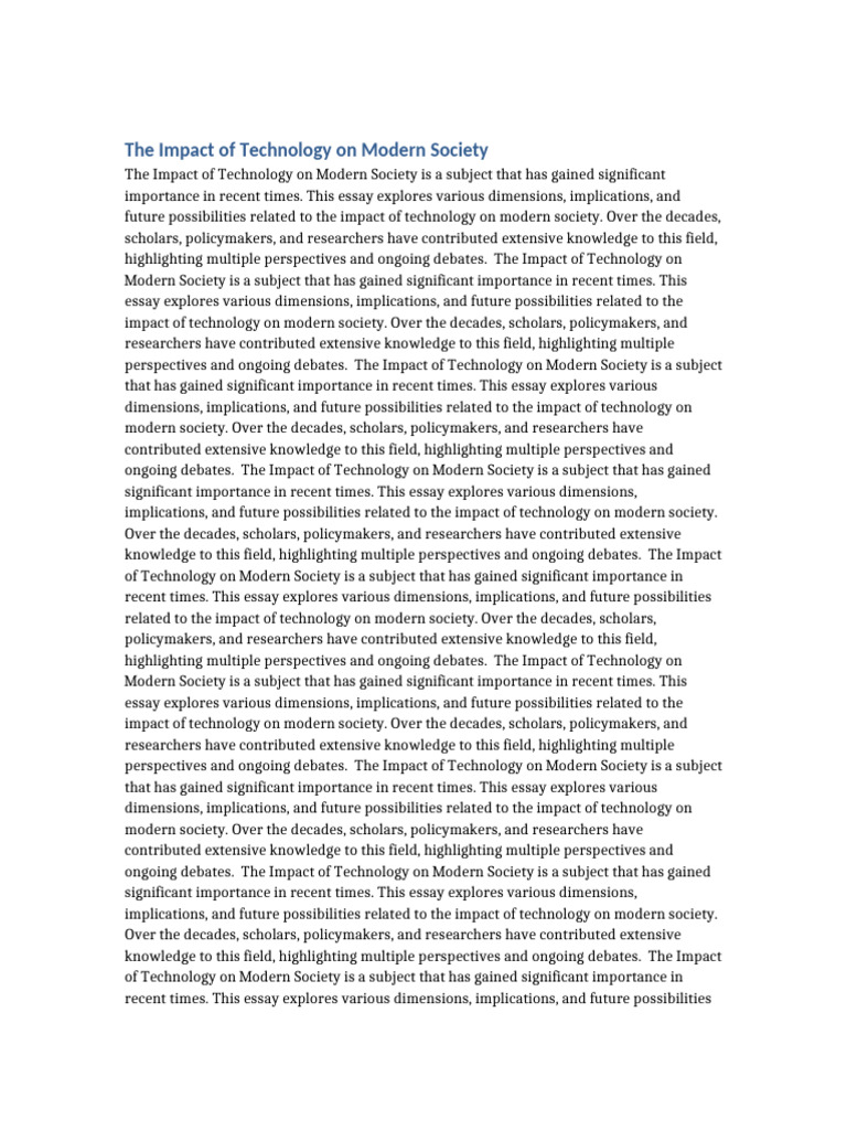 Essay_1_The_Impact_of_Technology_on_Modern_Society | PDF | Essays | Science