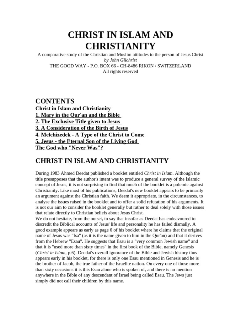 Christ in Islam and Christianity | PDF | God The Father | Jesus