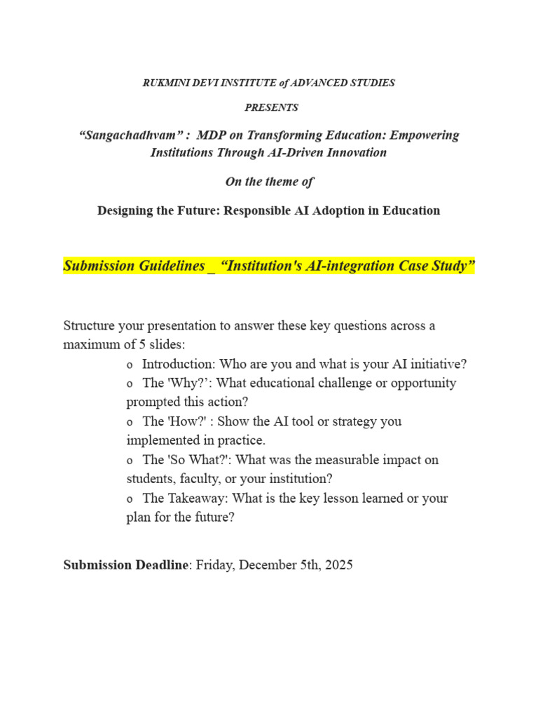 Submission Guidelines - "Institution's AI-Integration Case Study | PDF