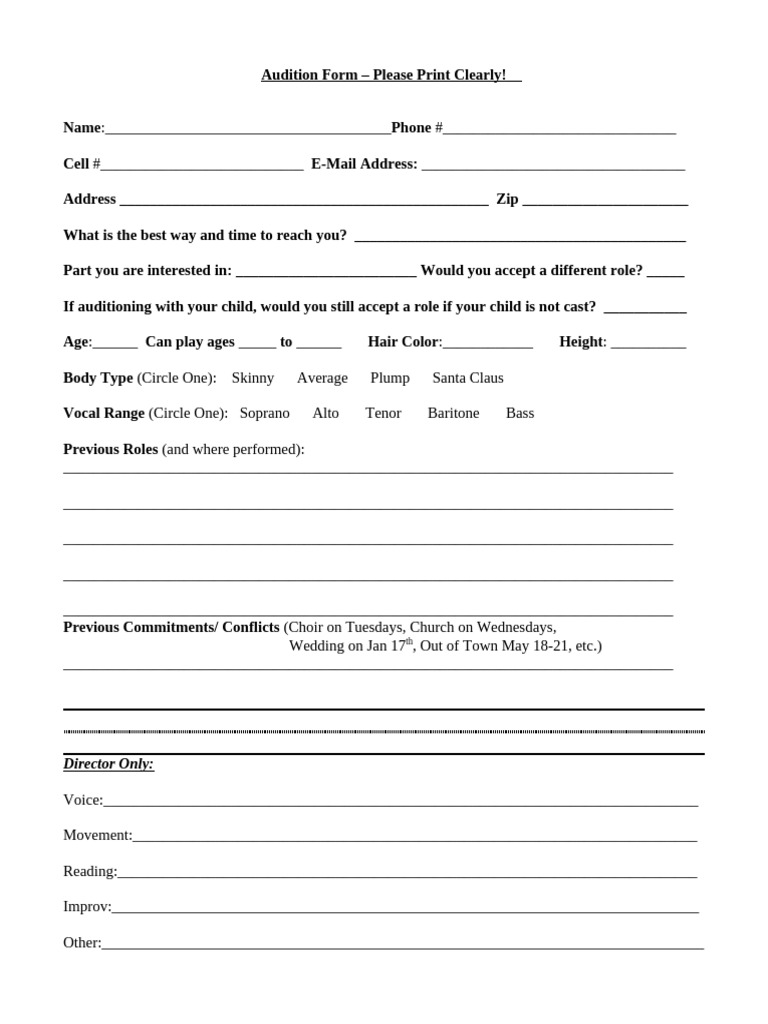 Audition Form for Performers | PDF