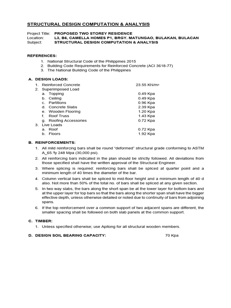 Structural Design Analysis for Two-Storey Home | PDF | Concrete ...