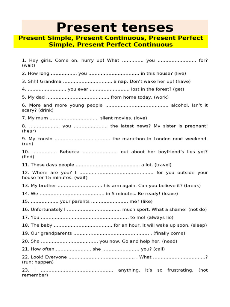Present Tenses Exercise | PDF