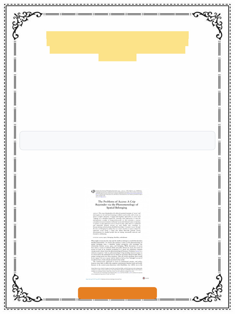 The Problems of Access A Crip Rejoinder via the Phenomenology of ...