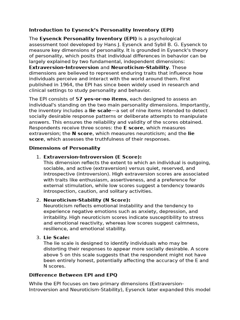 5. Eyesenks Personality Inventory | PDF | Extraversion And Introversion ...
