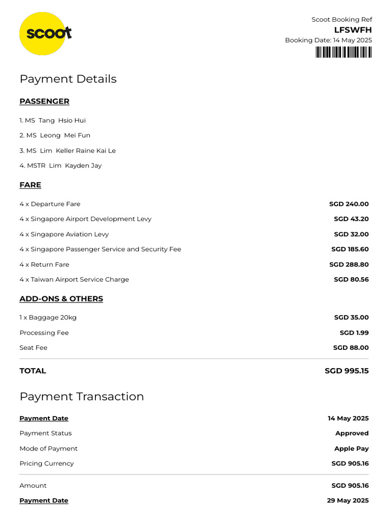 Scoot Booking Confirmation Details | PDF