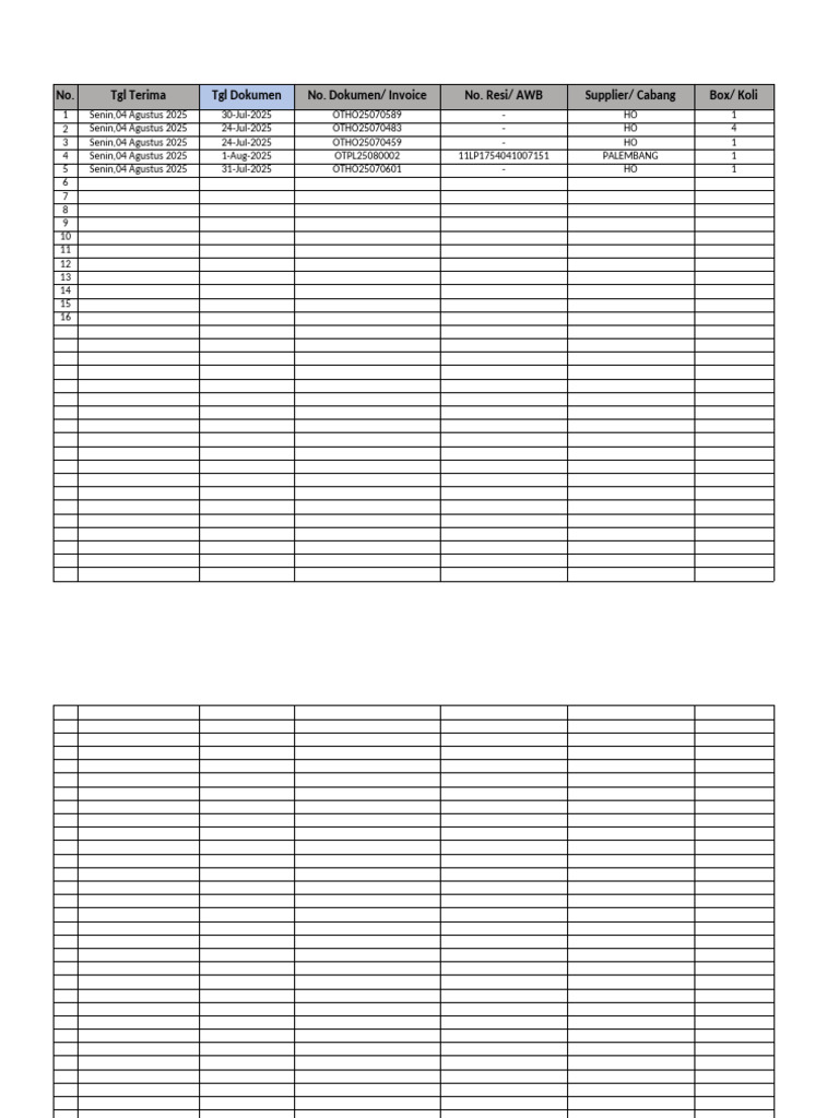 Shipment and Receipt Log August 2025 | PDF
