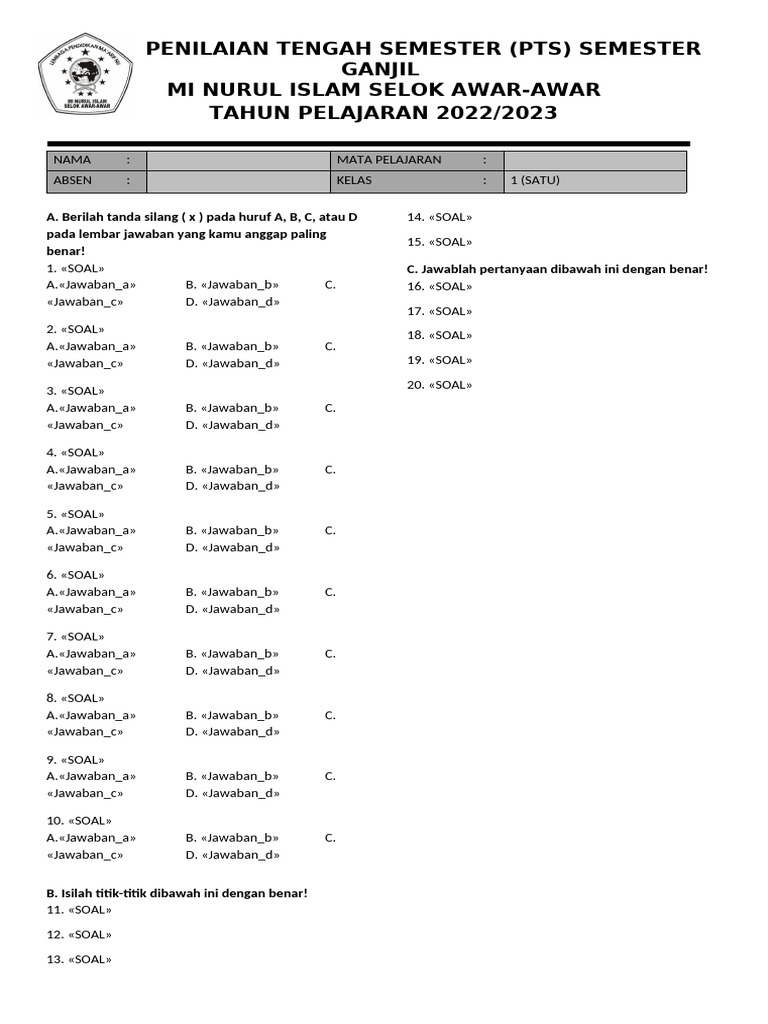 2.Template Soal Word 4-6 | PDF