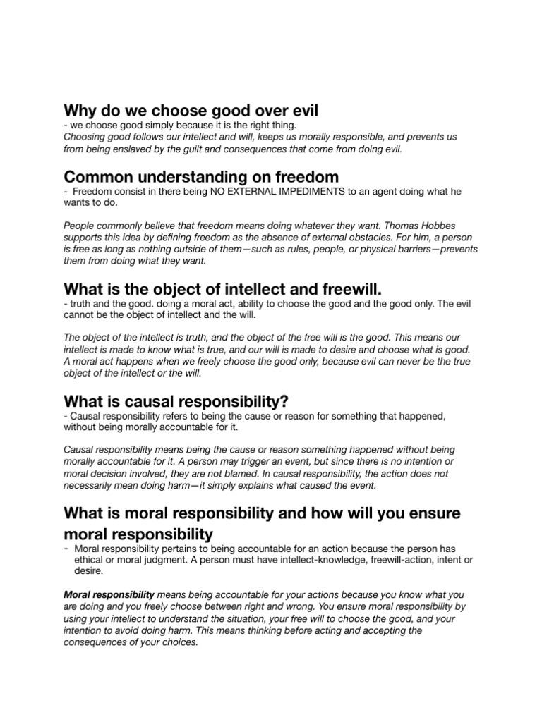 Choosing Good: Moral Freedom Explained | PDF | Free Will | Morality