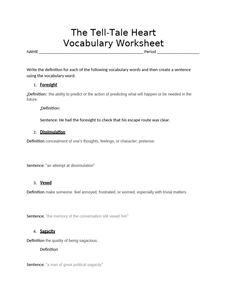 Vocabulary Worksheet for The Tell-Tale Heart | PDF | Chess Theory | Chess