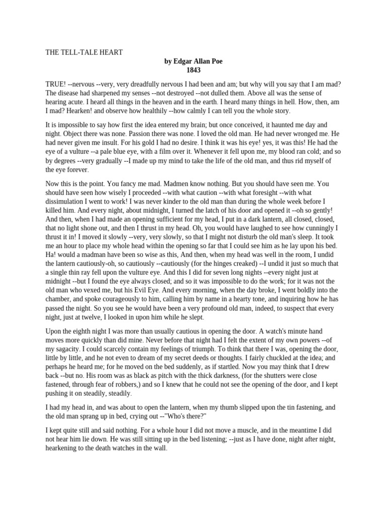 The Tell-Tale Heart Story With Questions | PDF