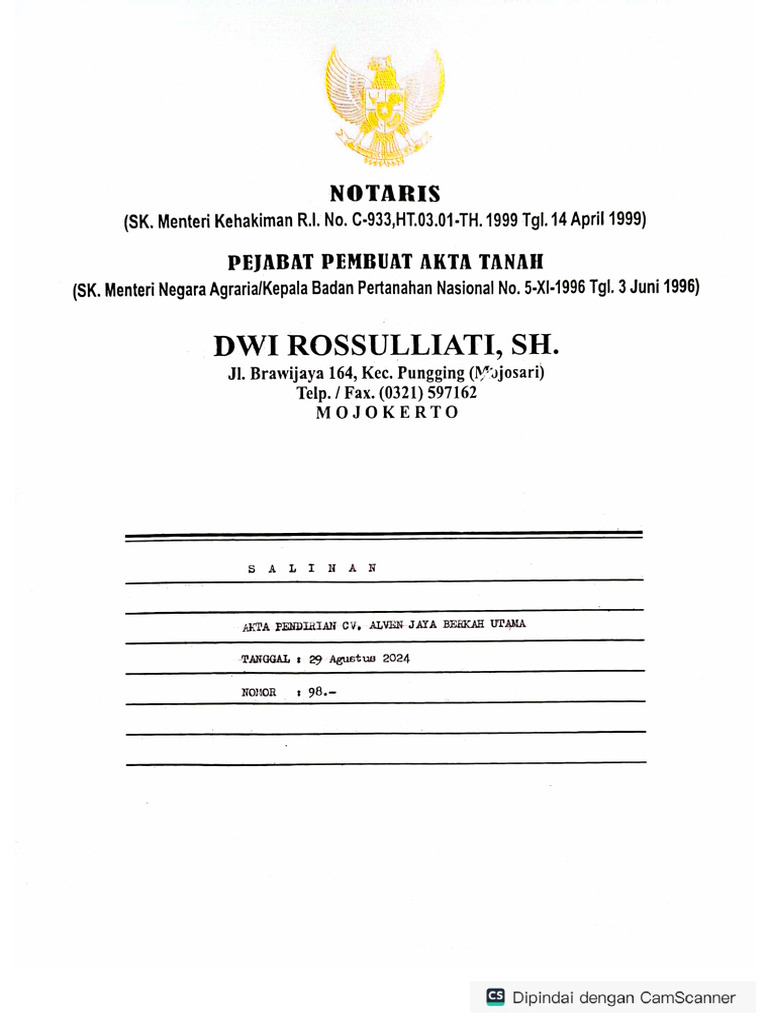 Akta Pendirian CV Alven | PDF