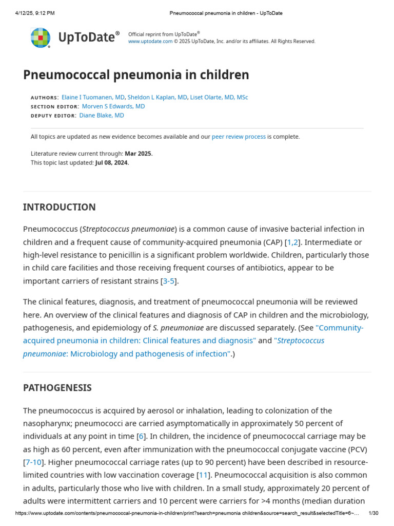 Pneumococcal Pneumonia in Children | PDF | Pneumonia | Medical Specialties