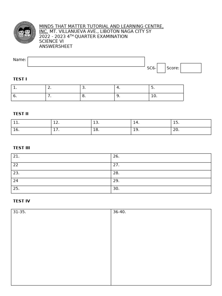 Science VI 4th Quarter Exam Answers | PDF