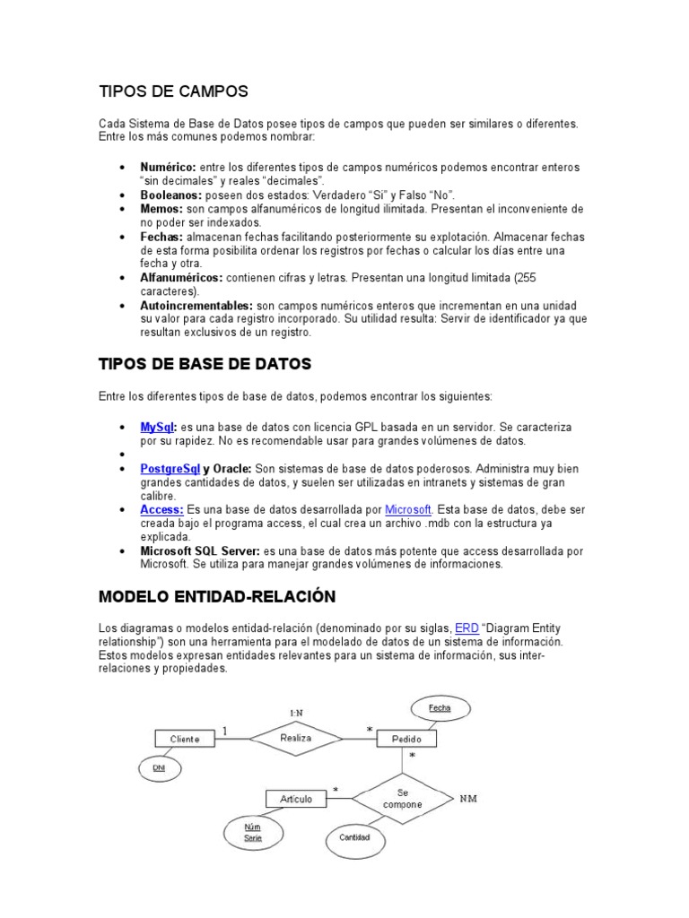 Tipos de Campos | PDF | SQL | Bases de datos