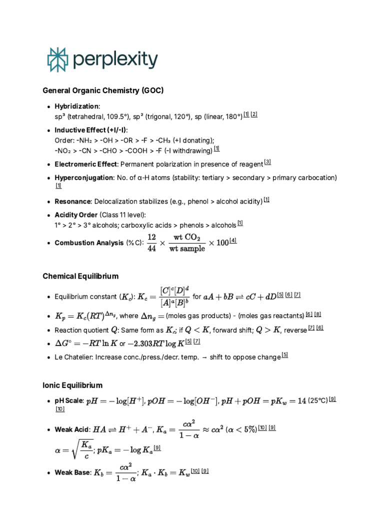 Essential Class 11 Organic Chemistry Formulas | PDF | Chemical ...