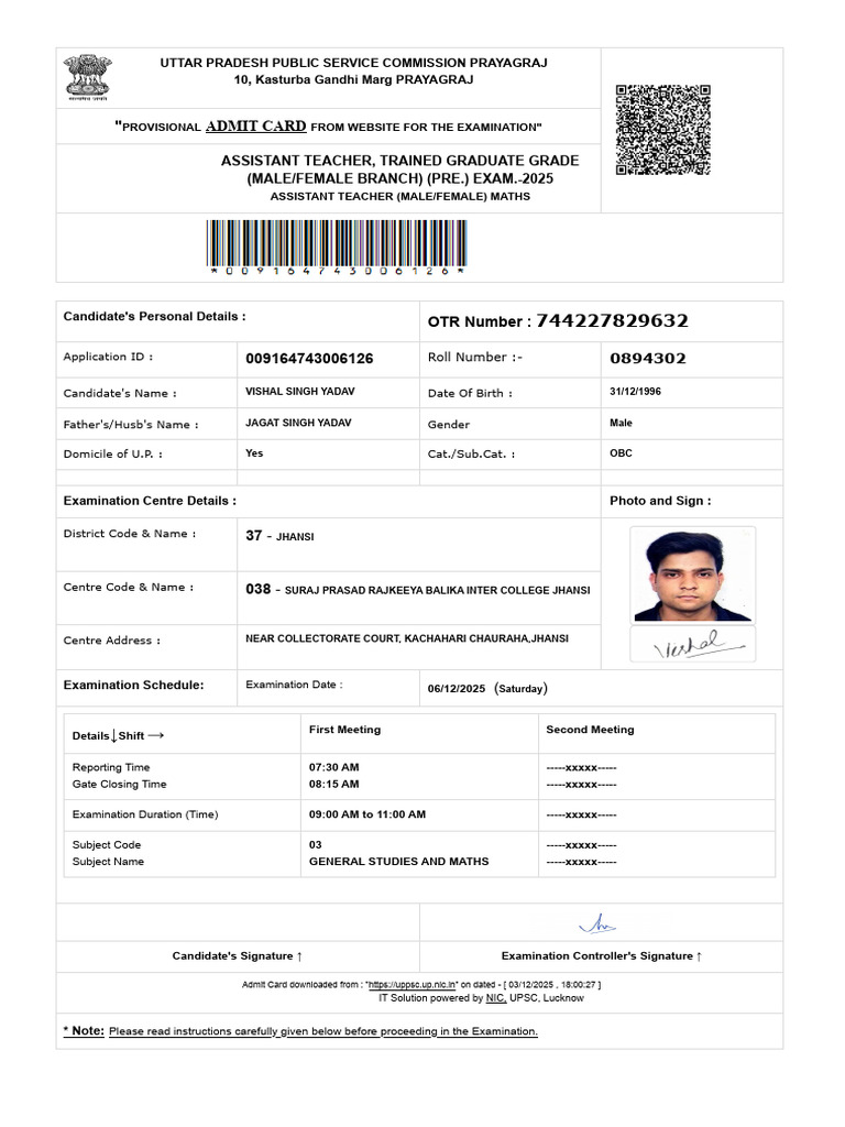 View Candidate Admit Card Uppsc Asst Teacher | PDF