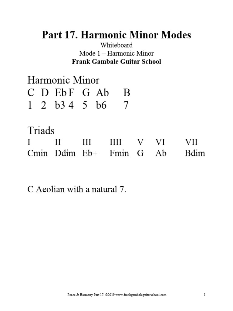Peace & Harmony Part 17. 1. Harmonic Minor Modes Analysis PDF | PDF