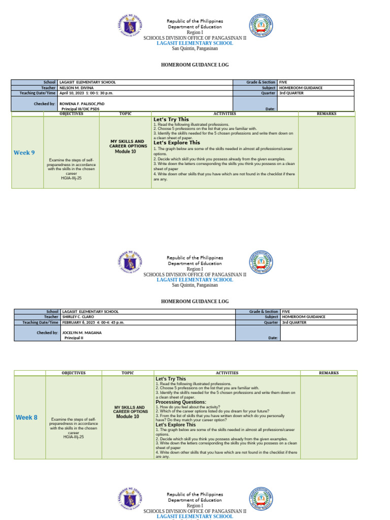 Homeroom-Guidance Log 2025-2026 Final For Printing | PDF | Teachers ...