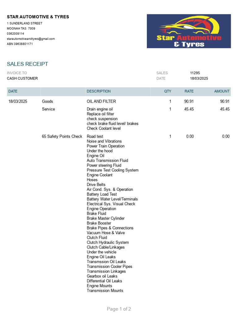 Automotive Service Invoice Receipt | PDF | Brake | Steering