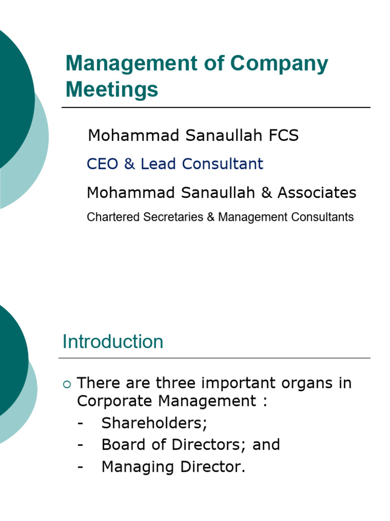 I. Management of Company Meetings-1 | PDF | Board Of Directors | Quorum