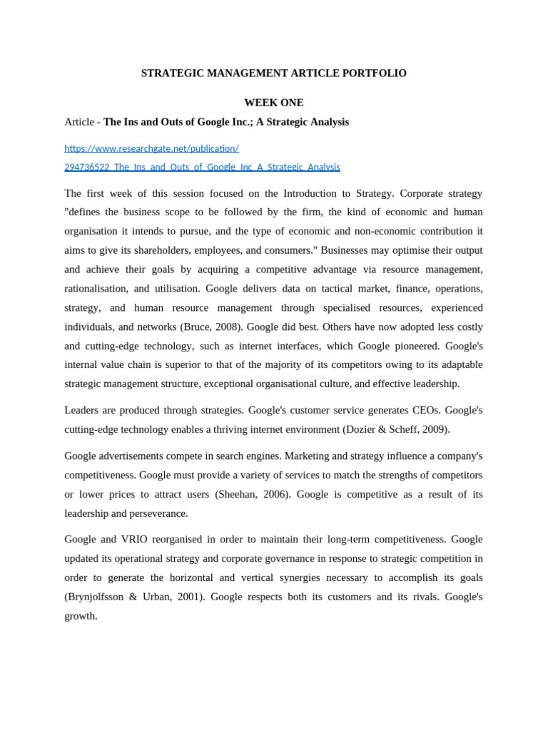 Strategic Management Article Portfolio A | PDF | Toyota | Apple Inc.