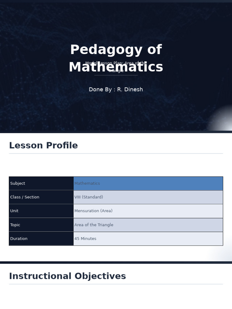 Triangle Area Lesson Plan for Grade 8 | PDF | Area | Triangle