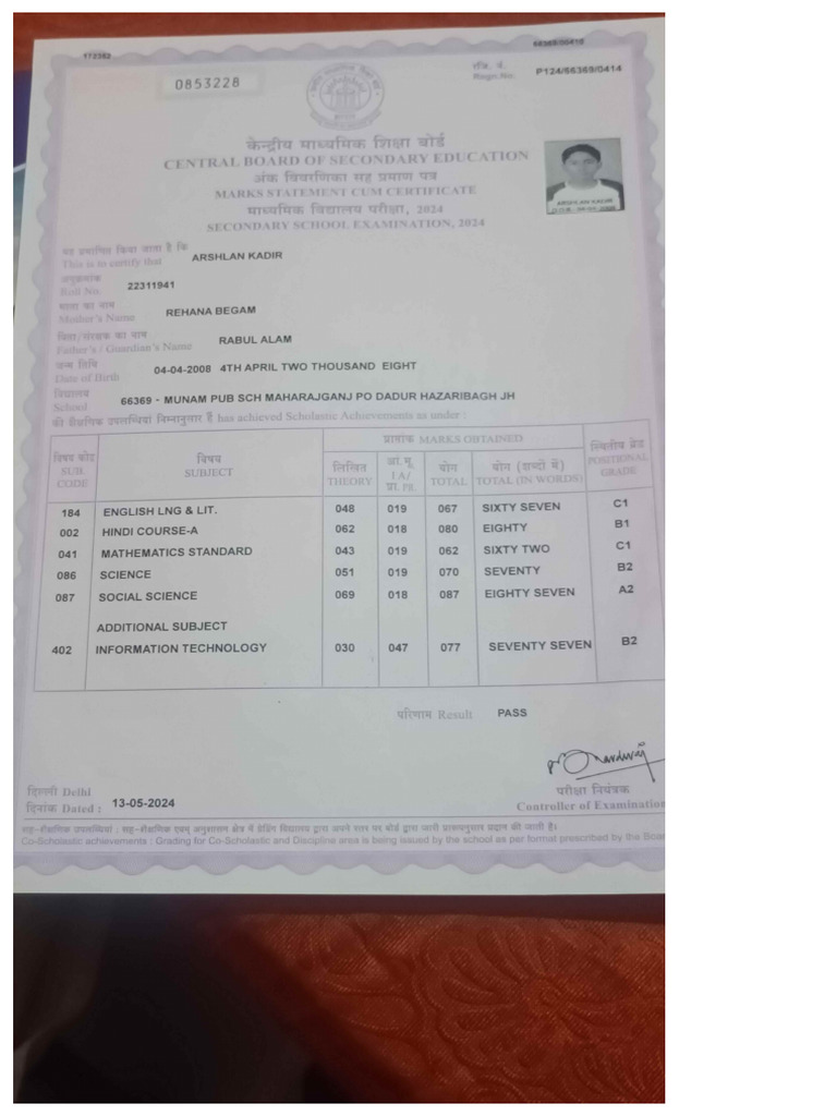 X Marksheet 1 | PDF