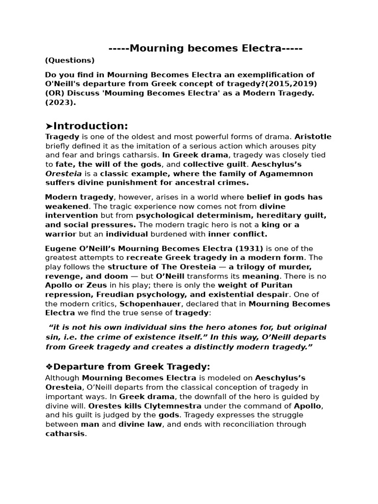 O'Neill's Modern Tragedy in Mourning Becomes Electra | PDF | Oresteia ...